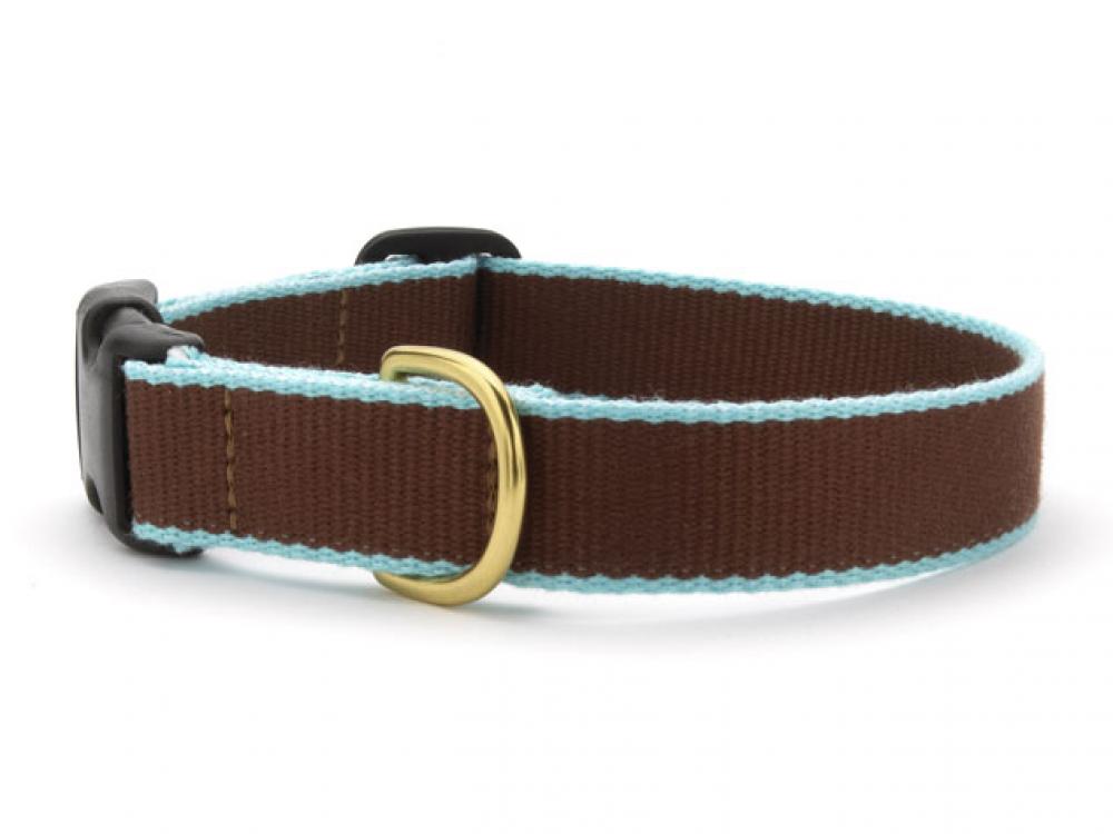 Dog Collars: 1" Wide Brown and Aqua Bamboo Embroidered Collar